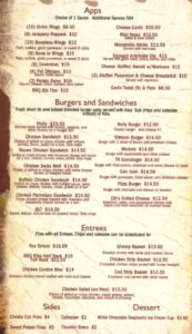TR Bar Menu - Elks Lodge 1199